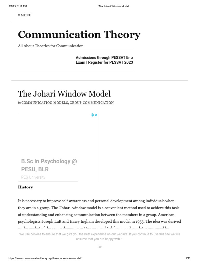 The Johari Window Model | PDF | Information | Communication