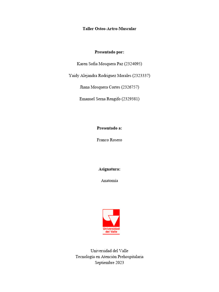 Taller Osteo Artro Muscular | PDF | Salud y bienestar | Ciencia y matemáticas
