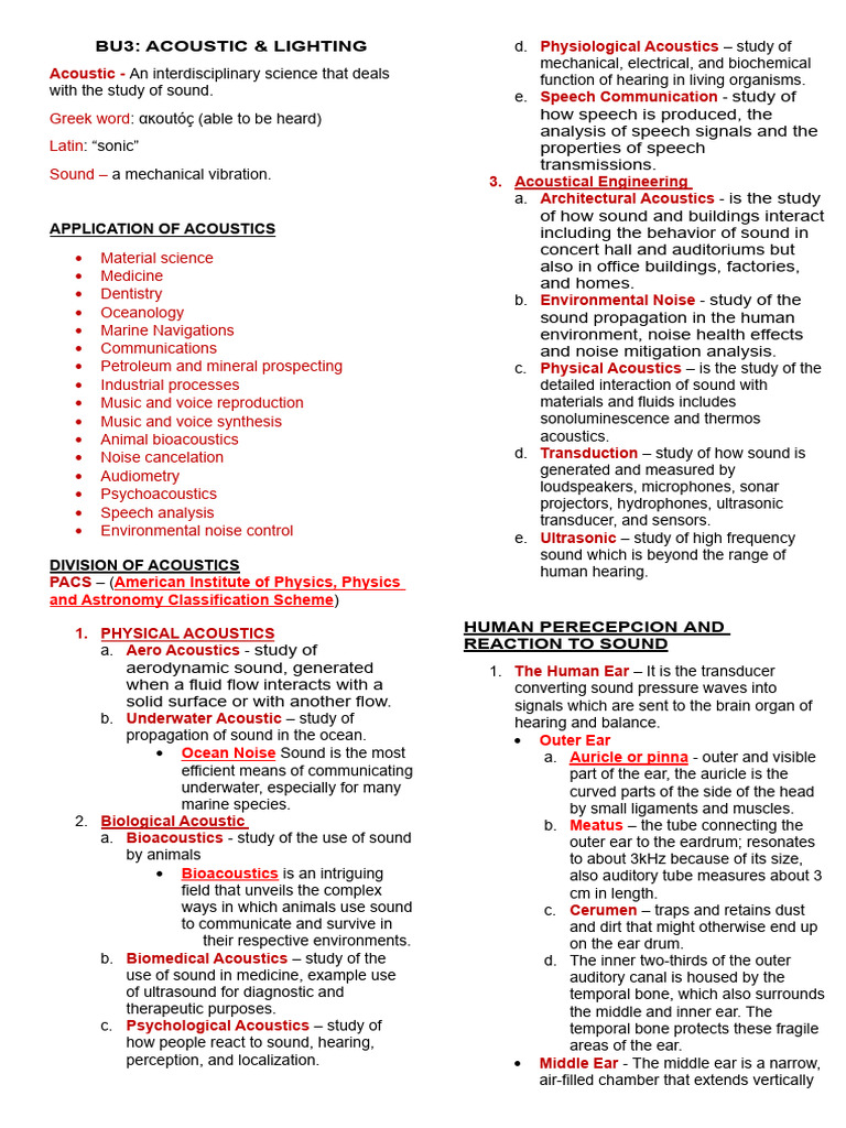 Bu3: Acoustic & Lighting: American Institute of Physics, Physics and Astronomy Classification ...