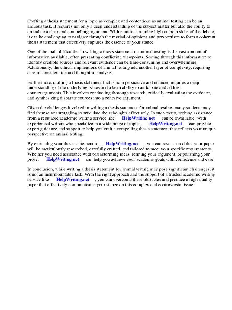 Thesis Statement For Animal Testing | PDF | Animal Testing | Experiment