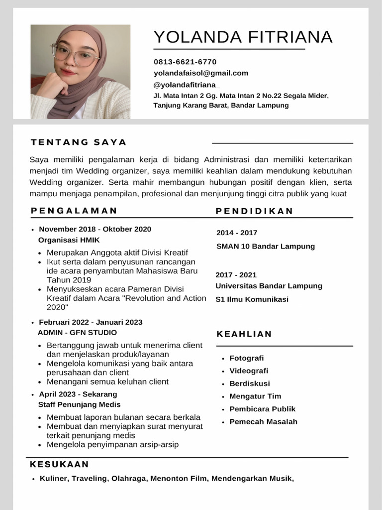 CV - Yolanda Fitriana Faisol | PDF