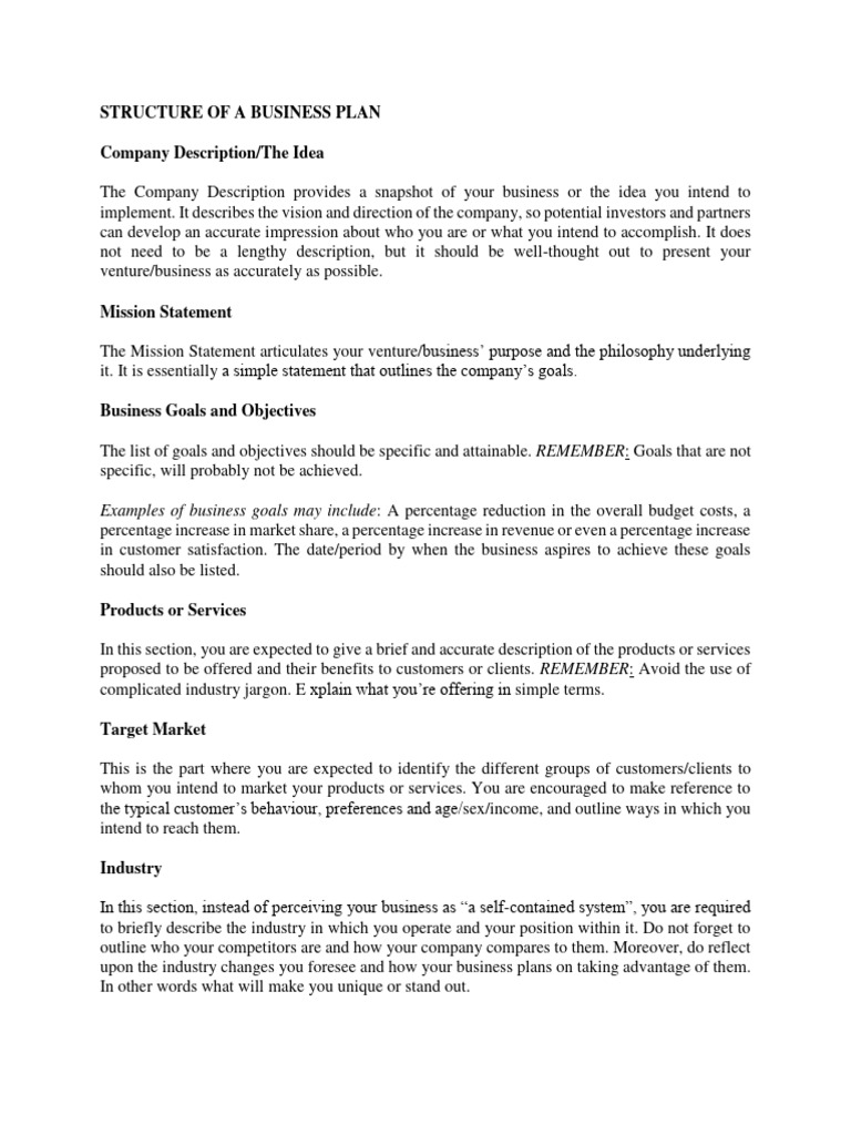 SSE 351 STRUCTURE OF A BUSINESS PLAN Requirement of Group Assign | PDF