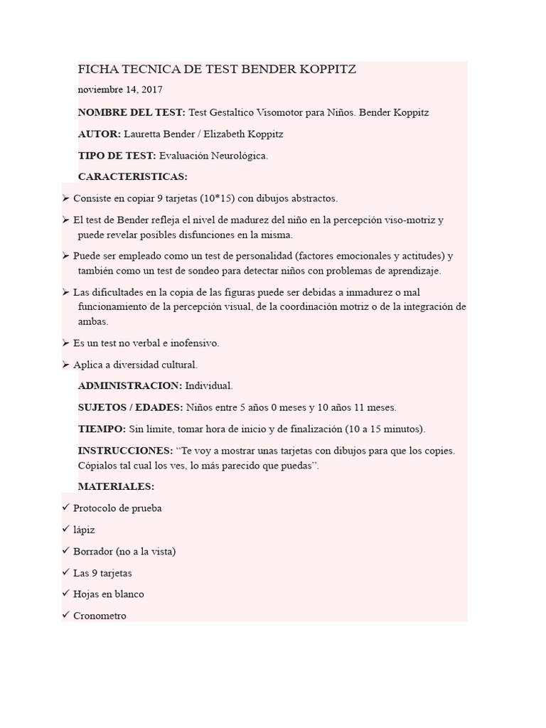 Ficha Técnica (Bender) | PDF