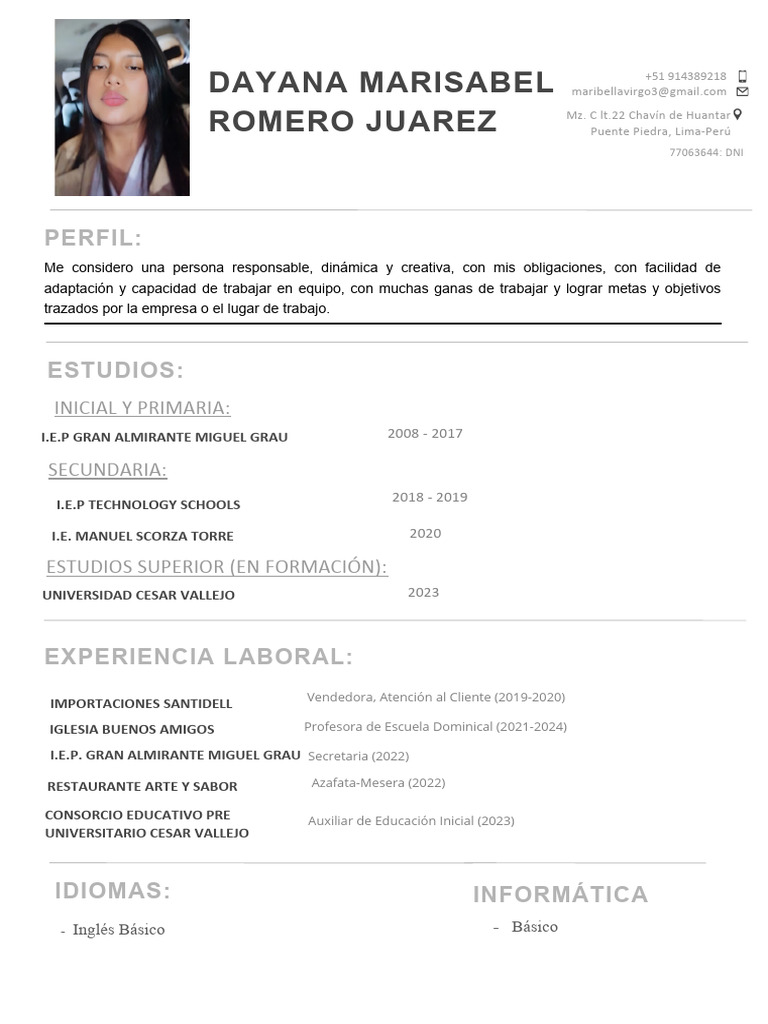 Perfil Profesional de Dayana Romero Juárez | PDF