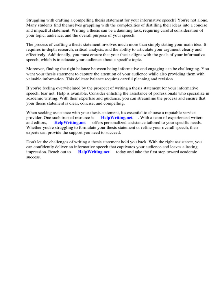 Thesis Statement For Informative Speech Examples | PDF | Essays | Thesis