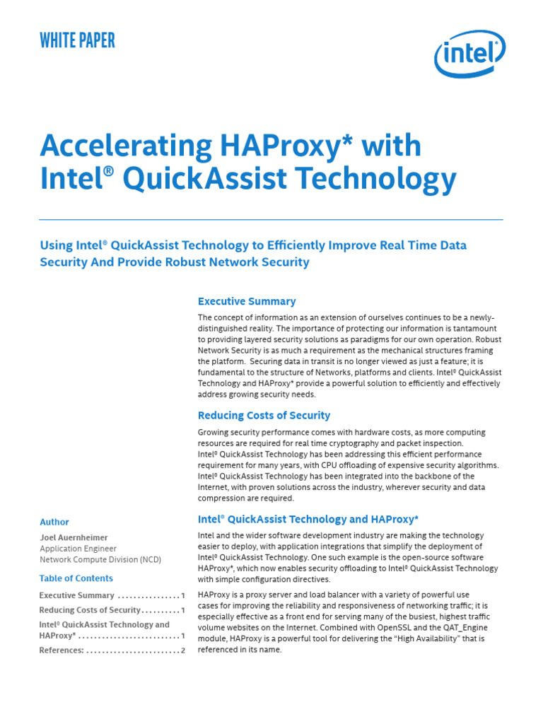 Accelerating Haproxy With Intel® Quickassist Technology: White Paper ... Accelerating Haproxy With Intel® Quickassist Technology: White Paper ...