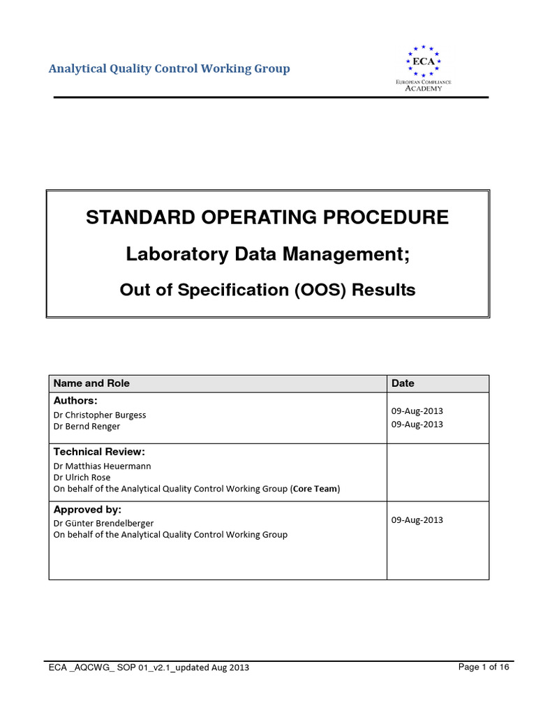 SOP Laboratory Data Management Out of Specification Result | PDF