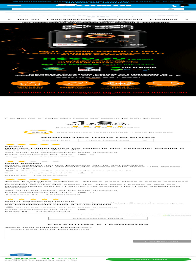 Suplemento HOT Termogênico (60 Comprimidos) Gro… | PDF
