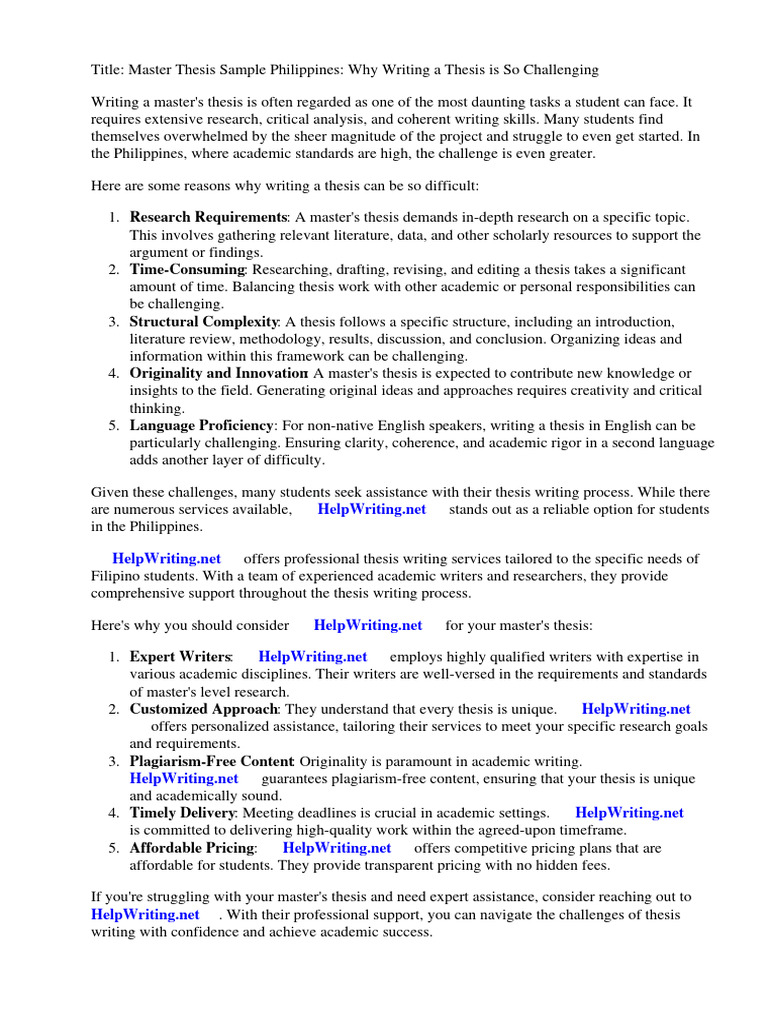 Master Thesis Sample Philippines | PDF | Thesis | Annotation
