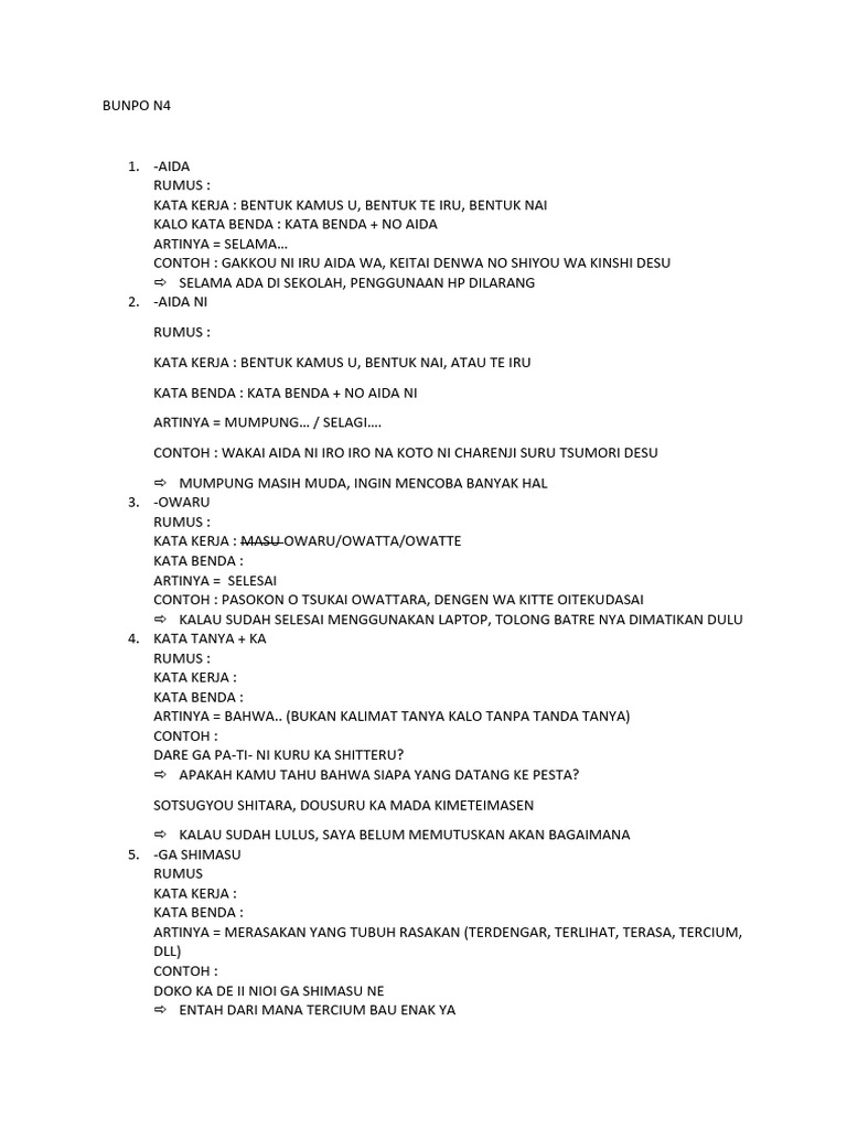 Panduan Bunpo N4: Struktur dan Contoh | PDF