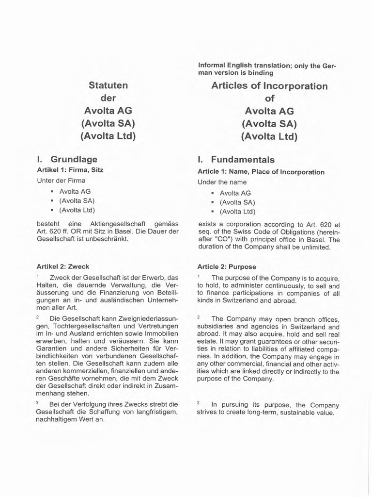 Avolta AG_Articles of Incorporation Notarized (January 10, 2024) | PDF