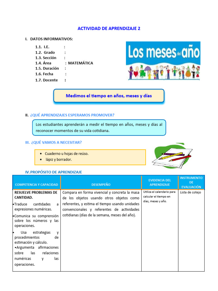 D2 A1 SESION Medimos El Tiempo en Años, Meses y Días | PDF | Evaluación