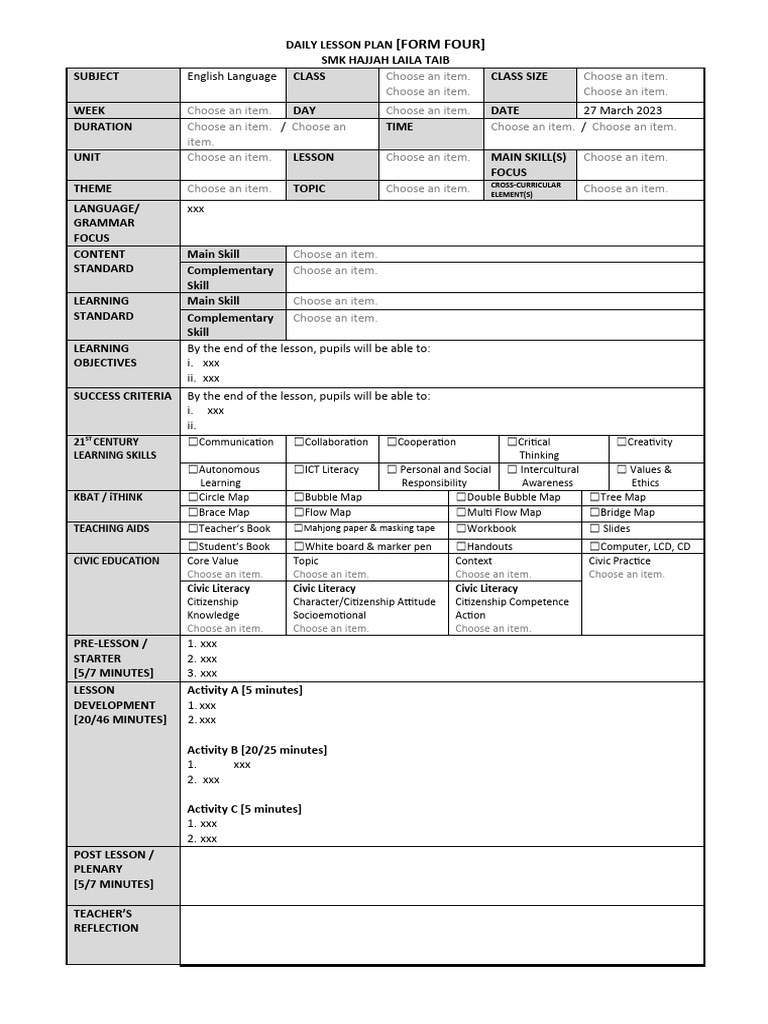 CEFR Lesson Plan (Civic) Form 4 | PDF | Lesson Plan | Teachers