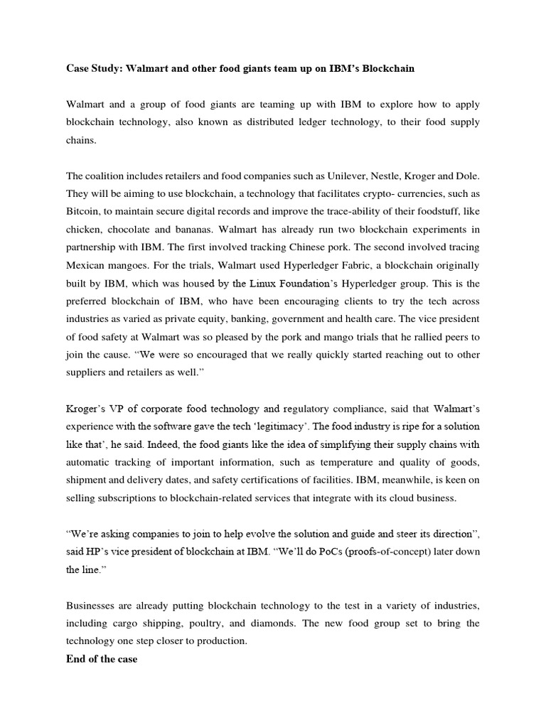 Case Study Walmart And Other Food Giants Team Up On Ibm Download Free