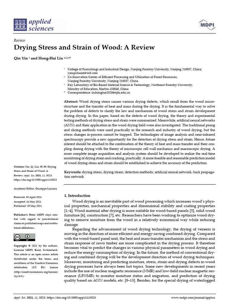 Drying Stress and Strain of Wood A Review | PDF | Creep (Deformation ...