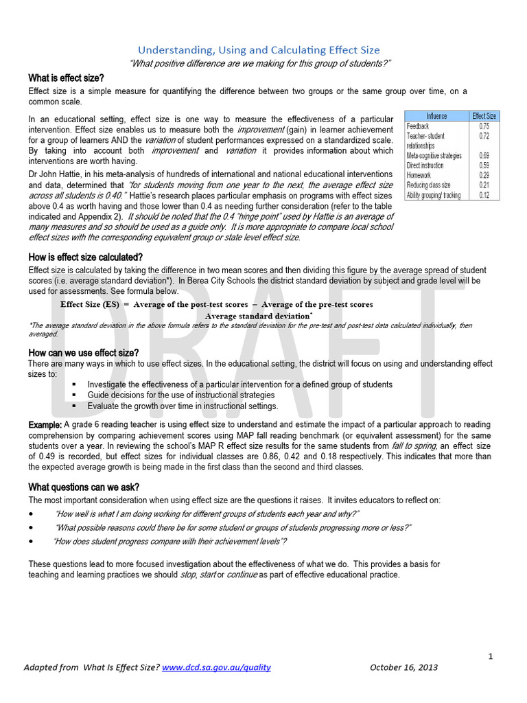 Calculating and Using Effect Size in Education | PDF