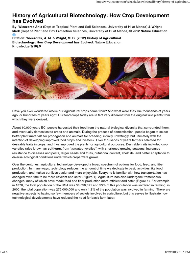 History of Agricultural Biotechnology How Crop Development 25885295 | PDF