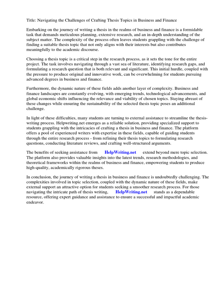 Thesis Topic Guidance for Business & Finance | PDF | Business