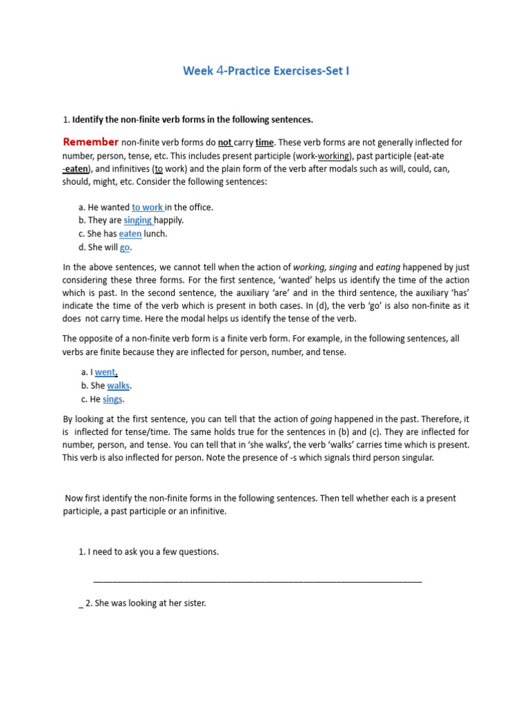 Week 4 Practice Exercises Set I Pdf Verb Linguistic Typology