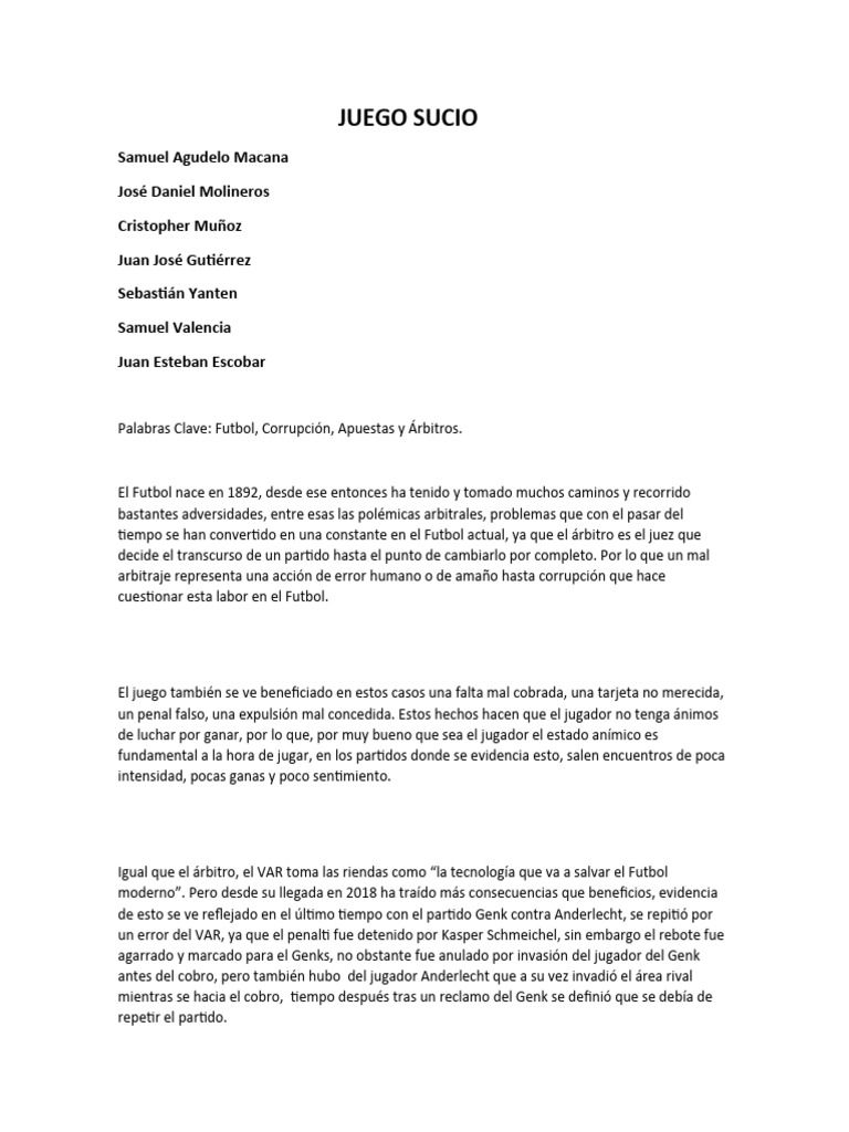 Juego Sucio J Trabajo Moli El Bueno Bonito | PDF | Asociación de Futbol ... Juego Sucio J Trabajo Moli El Bueno Bonito | PDF | Asociación de Futbol ...