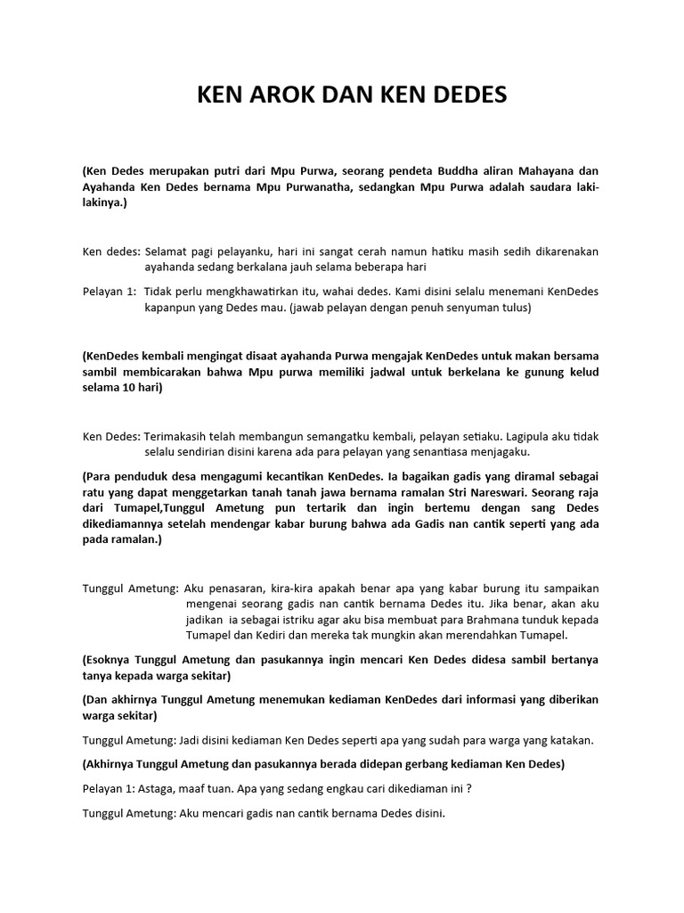 Naskah Drama Ken Arok Dan Ken Dedes | PDF
