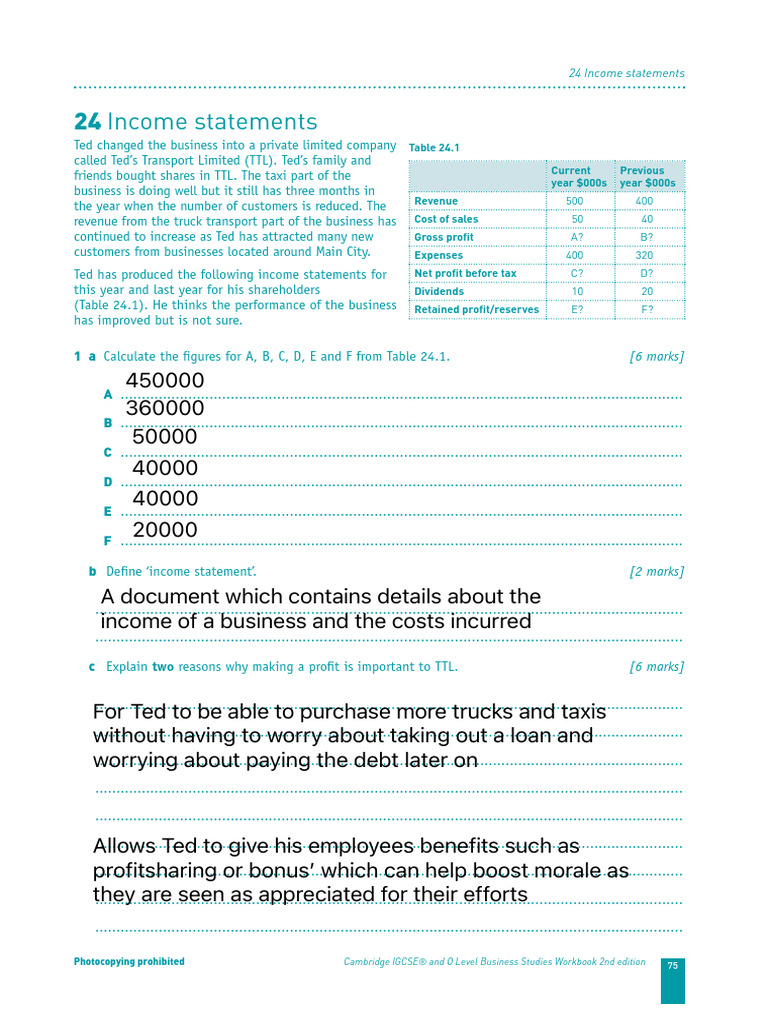 Y11 CHP 24 Workbook Questions | PDF | Income Statement | Dividend