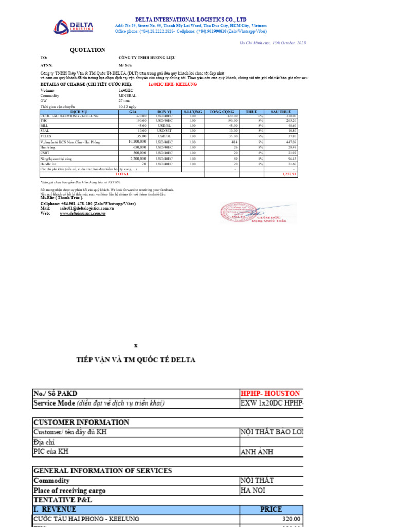 Quotation 1x40hc HPH - Keelung MR Sơn | PDF