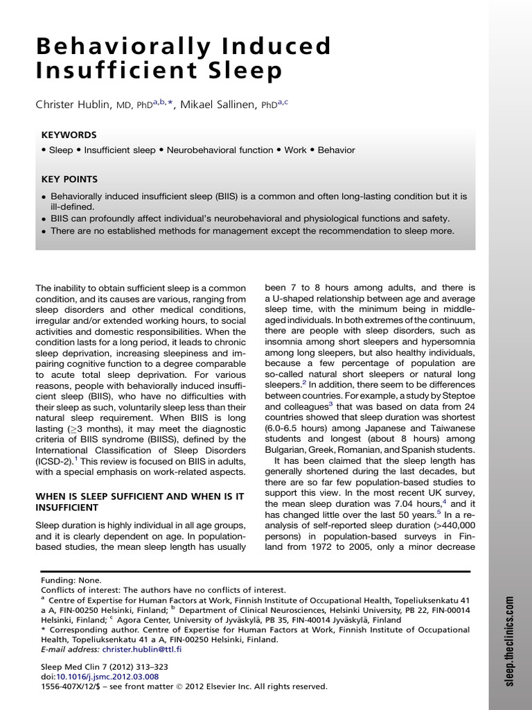 Behaviorally Induced Insufficient Sleep | PDF | Sleep Deprivation | Sleep