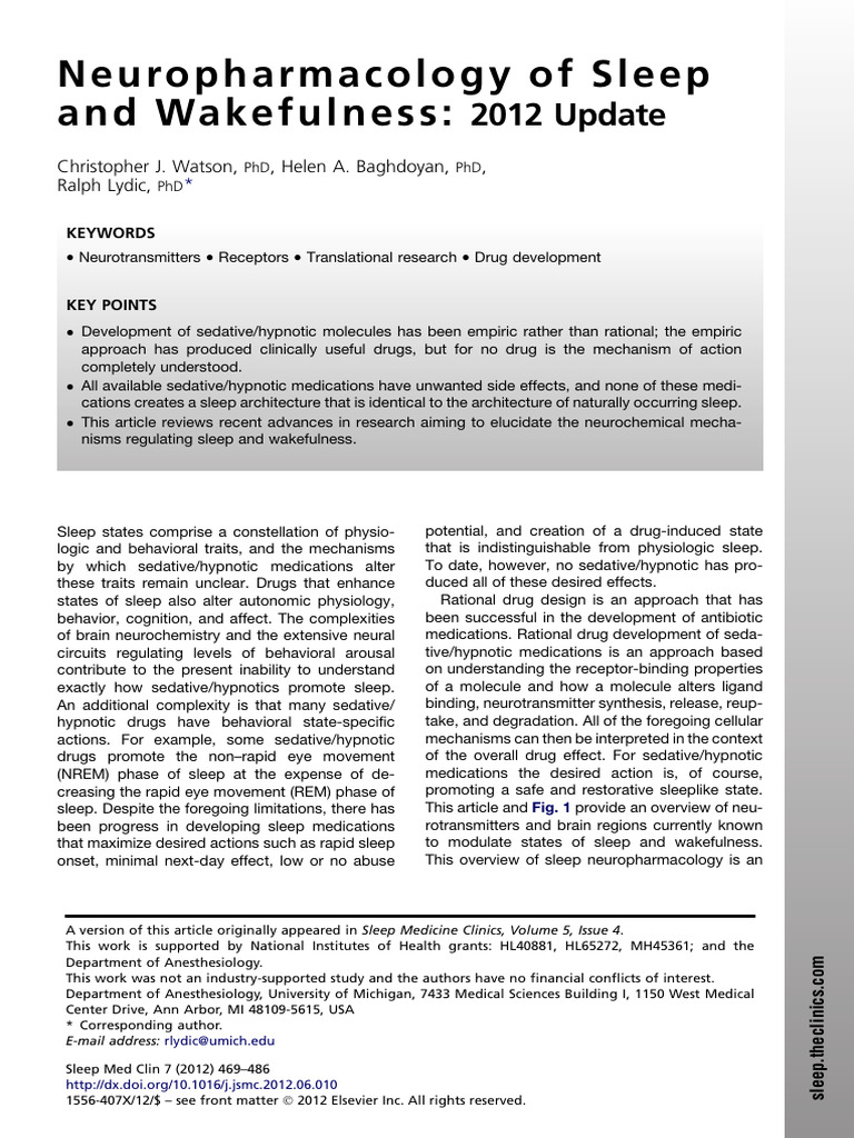 Neuropharmacology of Sleep and Wakefullness: 2012 Update | PDF | Sleep ...