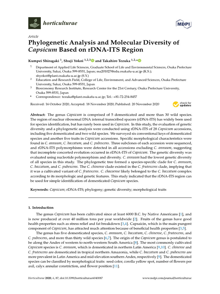Horticulturae 06 00087 v2 | PDF | Molecular Phylogenetics | Polymerase Chain Reaction