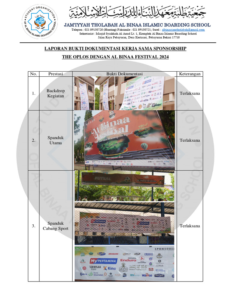 Laporan Kerja Sama Sponsorship Al Binaa Festival 2024 - Teh Oplos | PDF