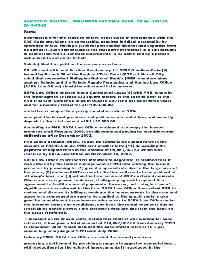 ANICETO Vs PNB Case Digest | PDF | Partnership | Lawsuit
