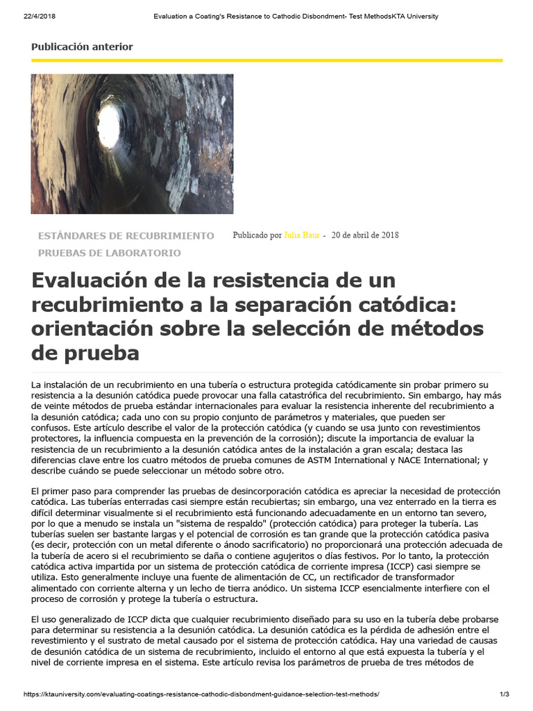 Evaluación de La Resistencia Al Disbonding Catódico - KTA | PDF ...