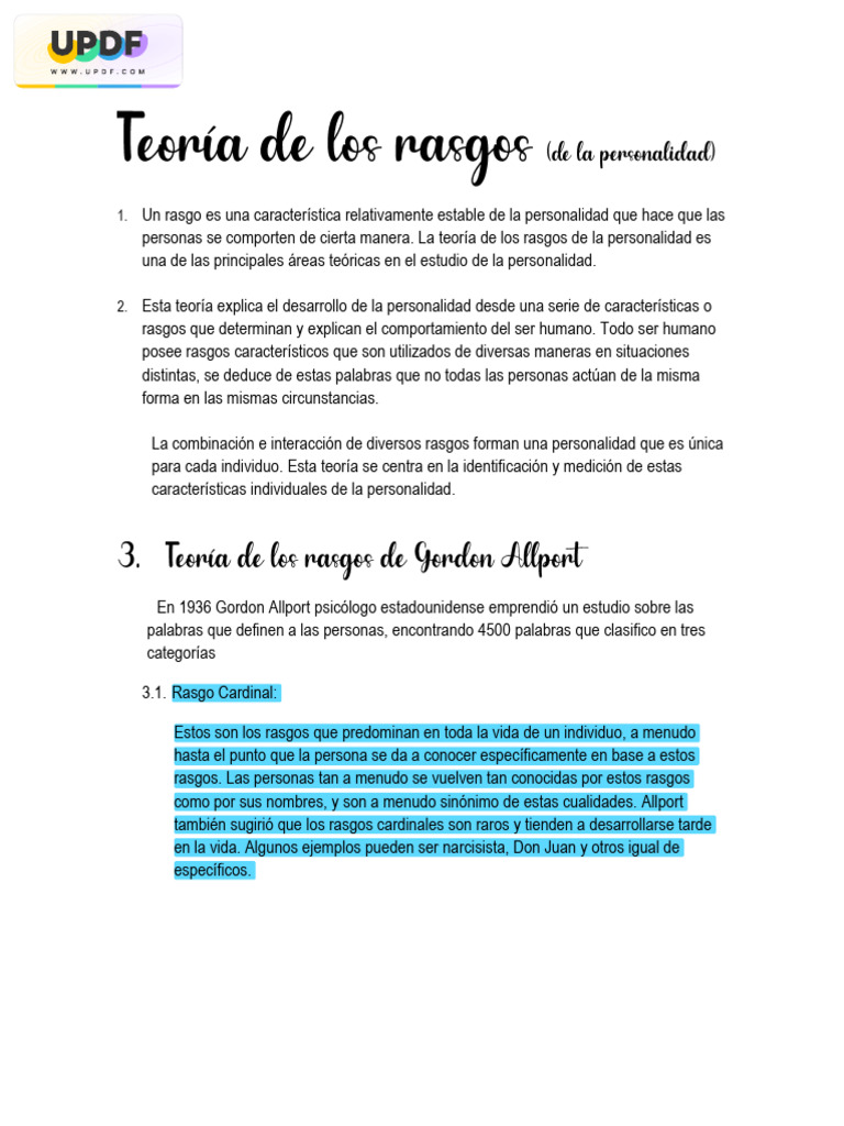 Teoría de los Rasgos de Personalidad | PDF | Sicología | Conceptos ...