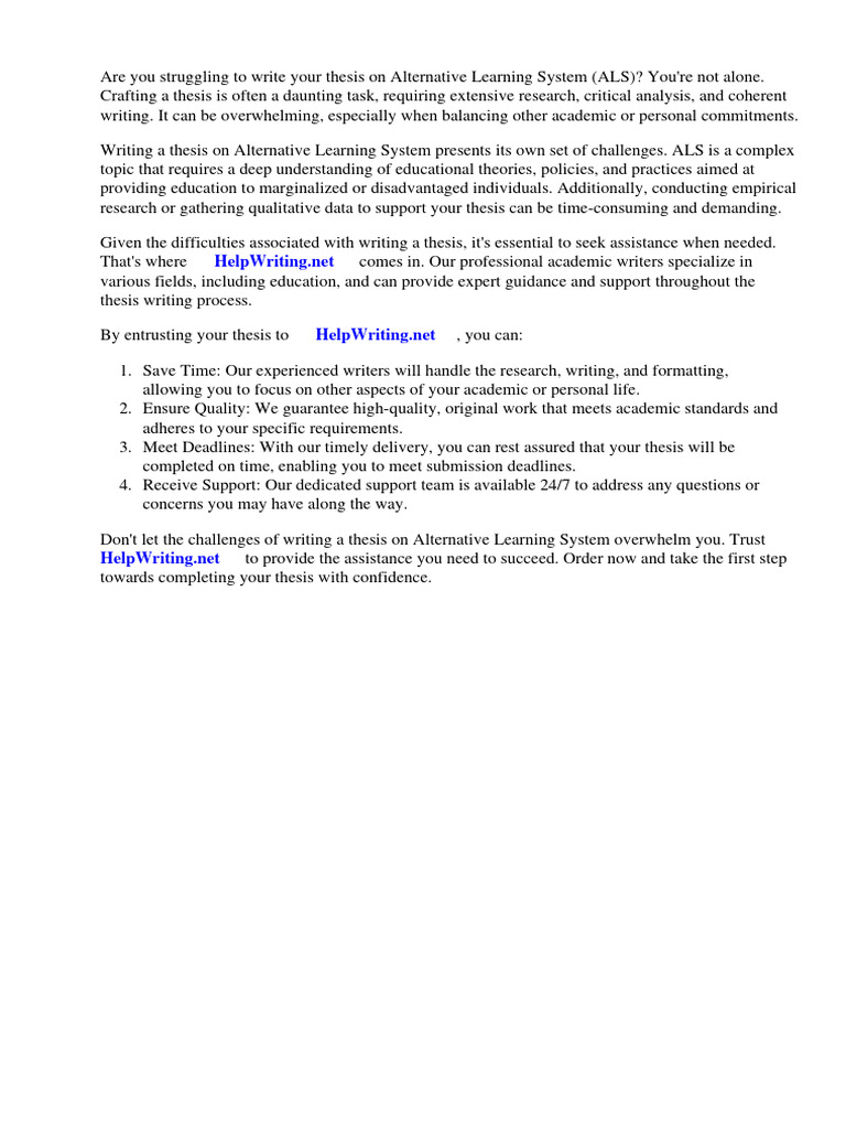 Thesis on Alternative Learning System | PDF | Thesis | Learning