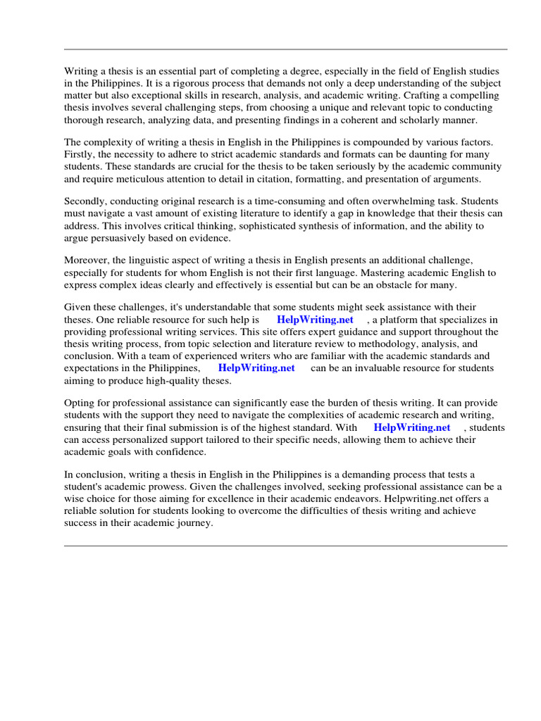 Sample Thesis in English in The Philippines | PDF | Thesis | Essays