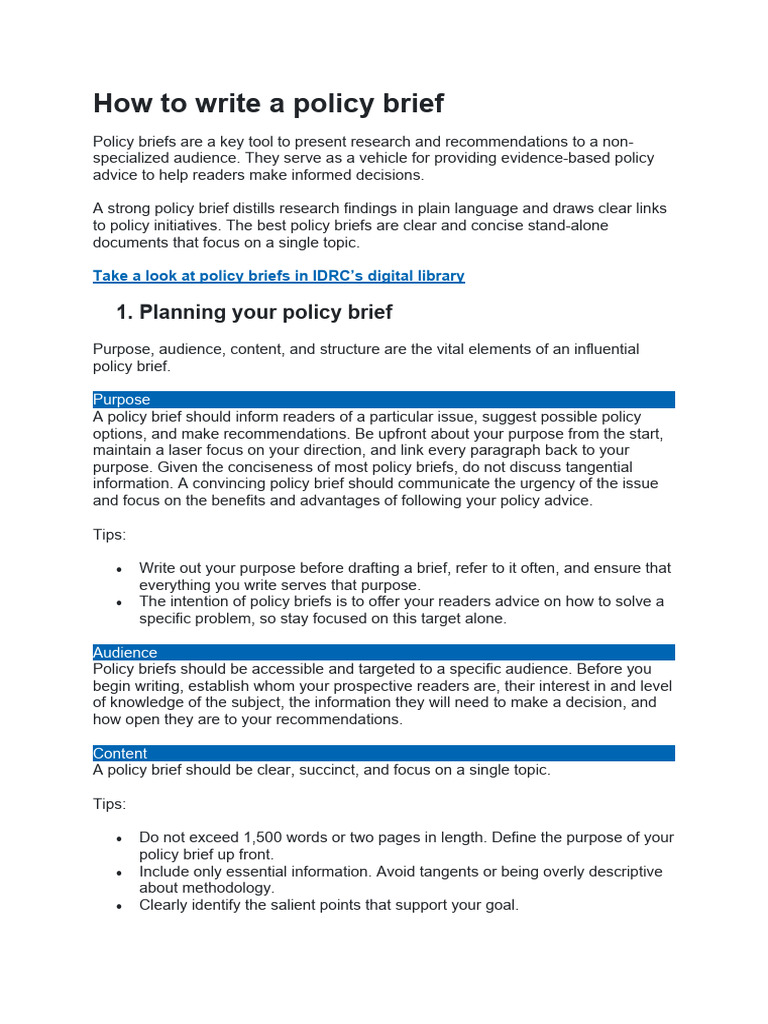 How To Write A Policy Brief | PDF | Methodology | Policy