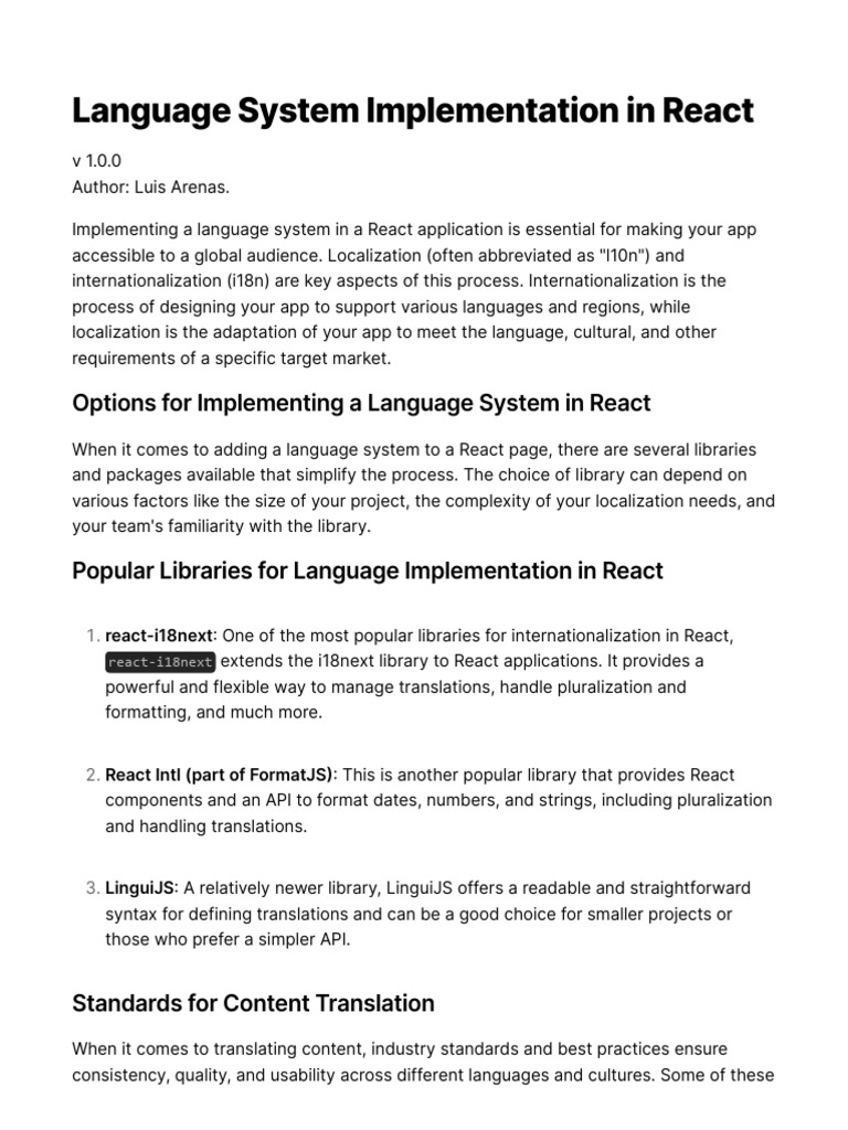 Language System Implementation in React v1.0.0 | PDF | Computing | Software Engineering