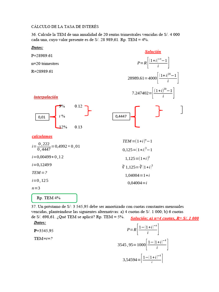Cálculo de La Tasa de Interés 36-39 | PDF | Servicios financieros | Distribución de ingresos del ...