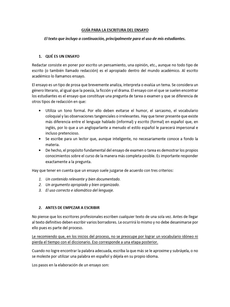 Guía para Escribir un Ensayo Académico | PDF | Ensayos | Escritores