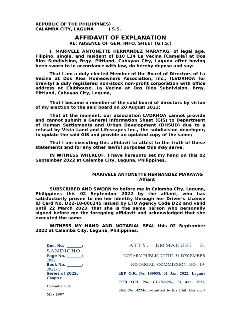 Affidavit of Explanation by HOA | PDF | Affidavit | Judiciaries