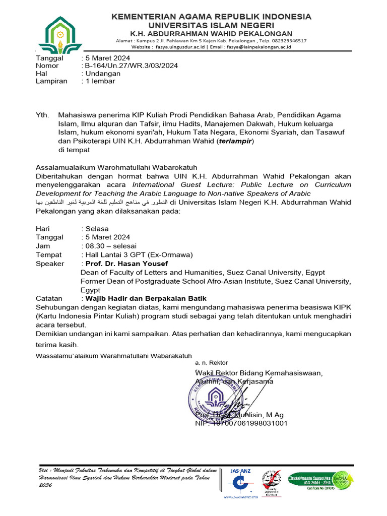 Undangan Guest Lecture Egypt Mhs KIP | PDF