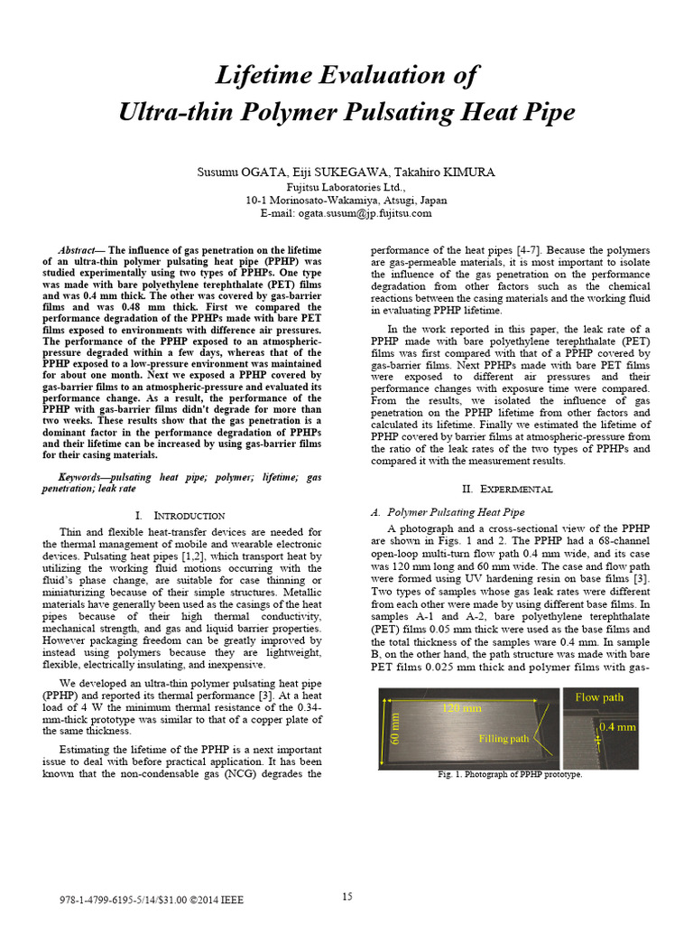 Lifetime Evaluation of Ultra-Thin Polymer Pulsating Heat Pipe | PDF | Heat Transfer | Electrical ...