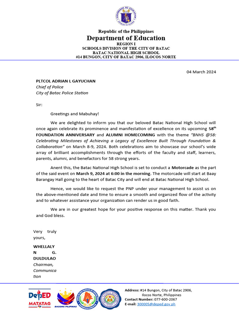 Letter For Assistance PNP and Bungon | PDF