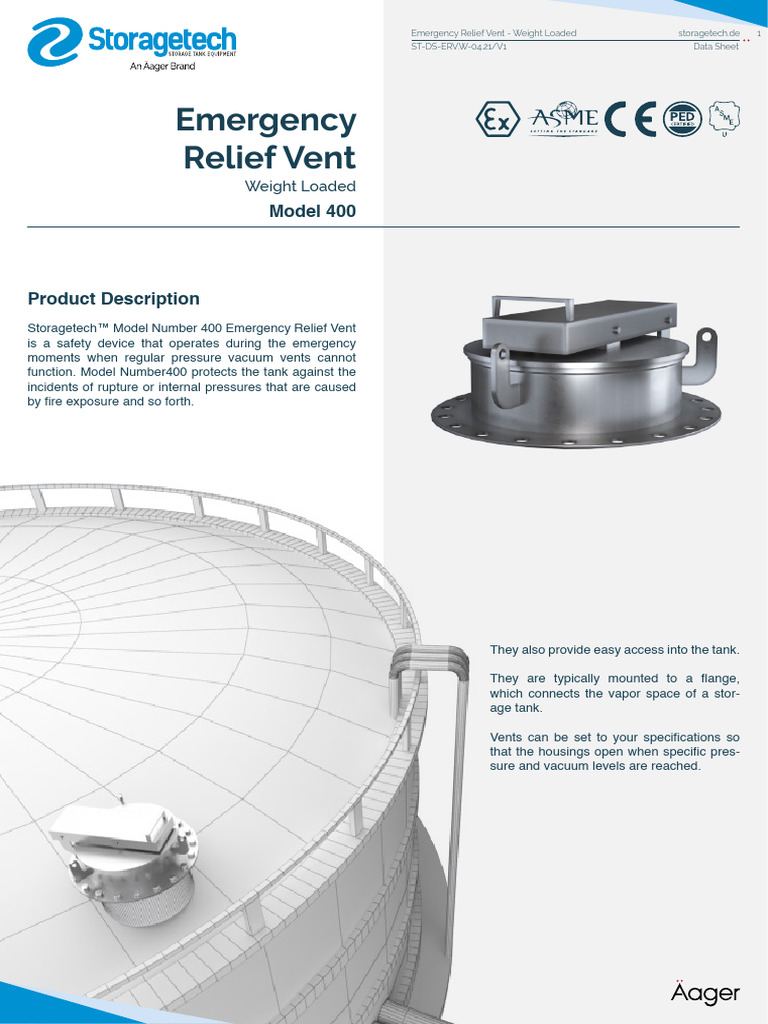 Emergency Pressure Relief Vent Weight Loaded Data Sheet | PDF