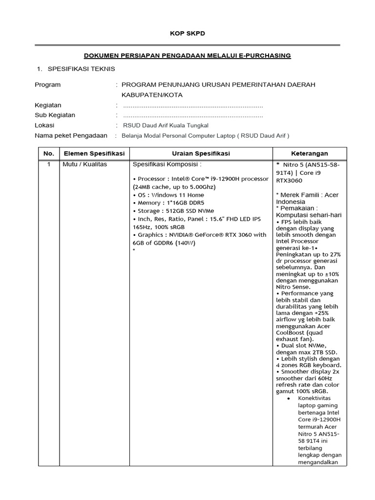 Spesifikasi Laptop | PDF