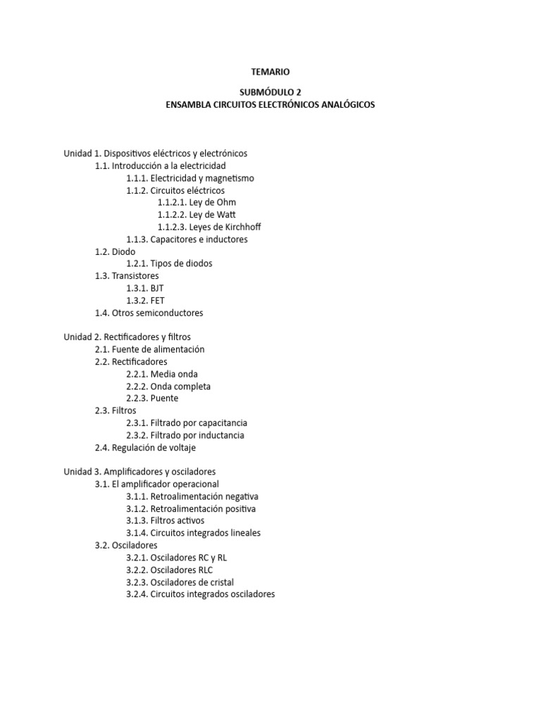Temario - Electrónica Analógica | PDF
