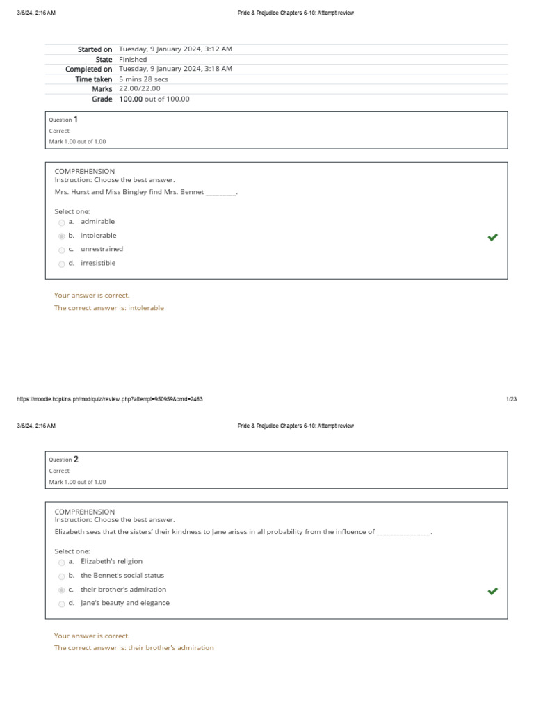 Pride Prejudice Chapters 6 10 Attempt Review | PDF
