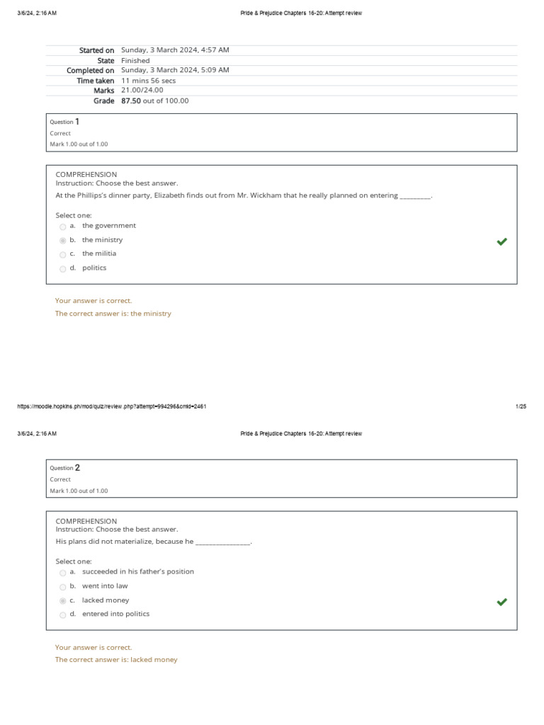 Pride Prejudice Chapters 16 20 Attempt Review | PDF | Pride And ...