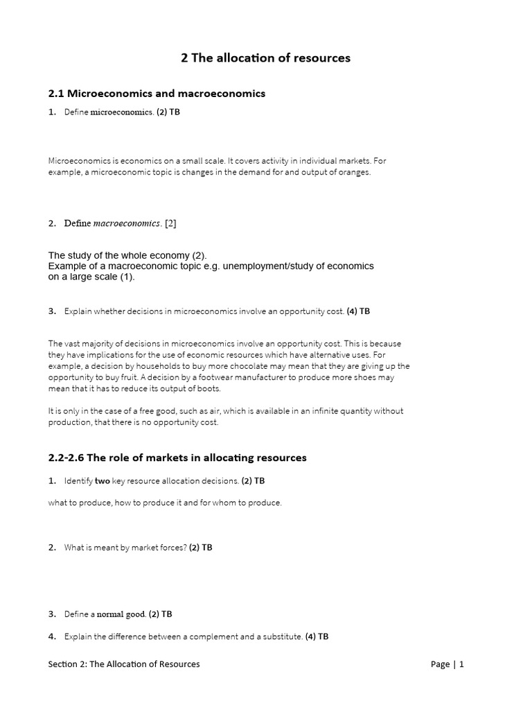 Resource Allocation in Economics Explained | PDF